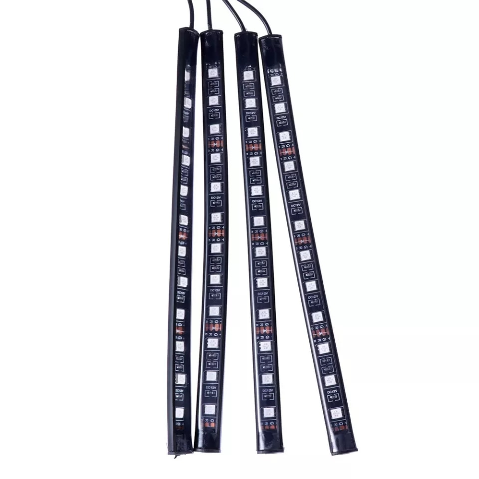 Kit banda led auto RGB 12 led-uri, lumini ambientale, cu telecomanda ...