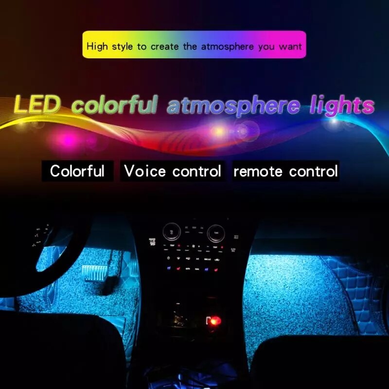 Kit banda led auto RGB 18 led-uri, lumini ambientale, cu telecomanda ...