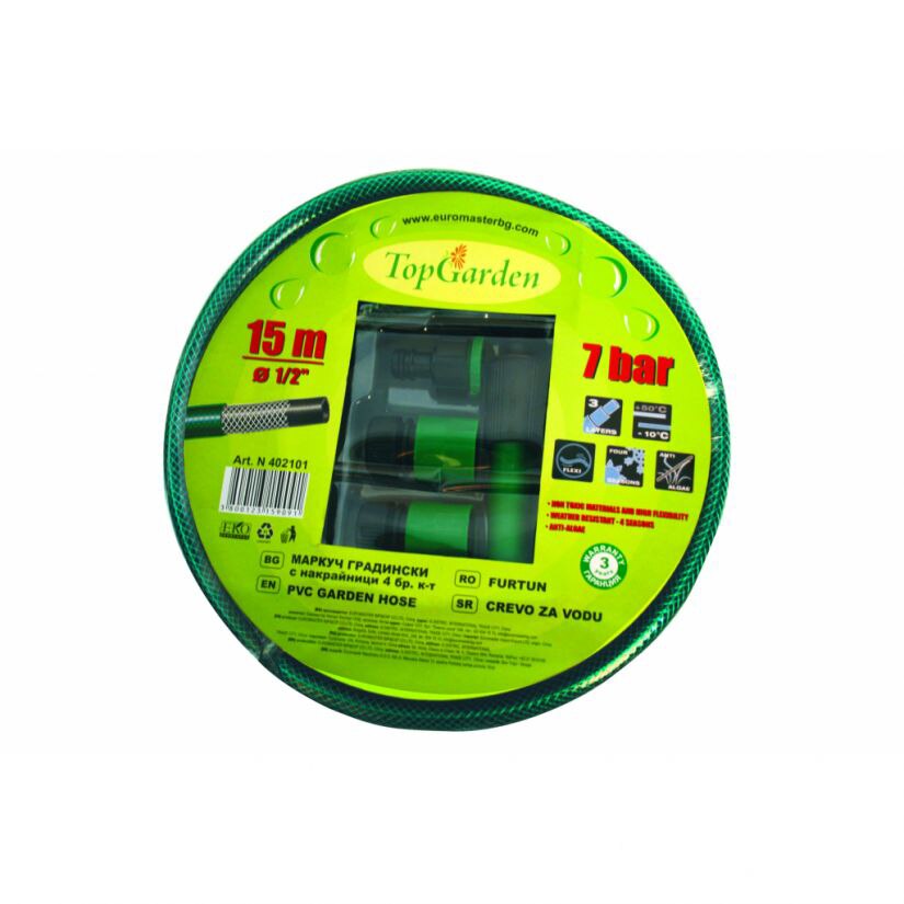 Furtun apa pentru gradina 1/2"X15m cu 4 accesorii, Topgarden, 402101 ...