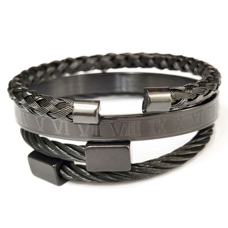 Set de 3 bratari din otel inoxidabil, placate cu aur 18k, cifre romane ...