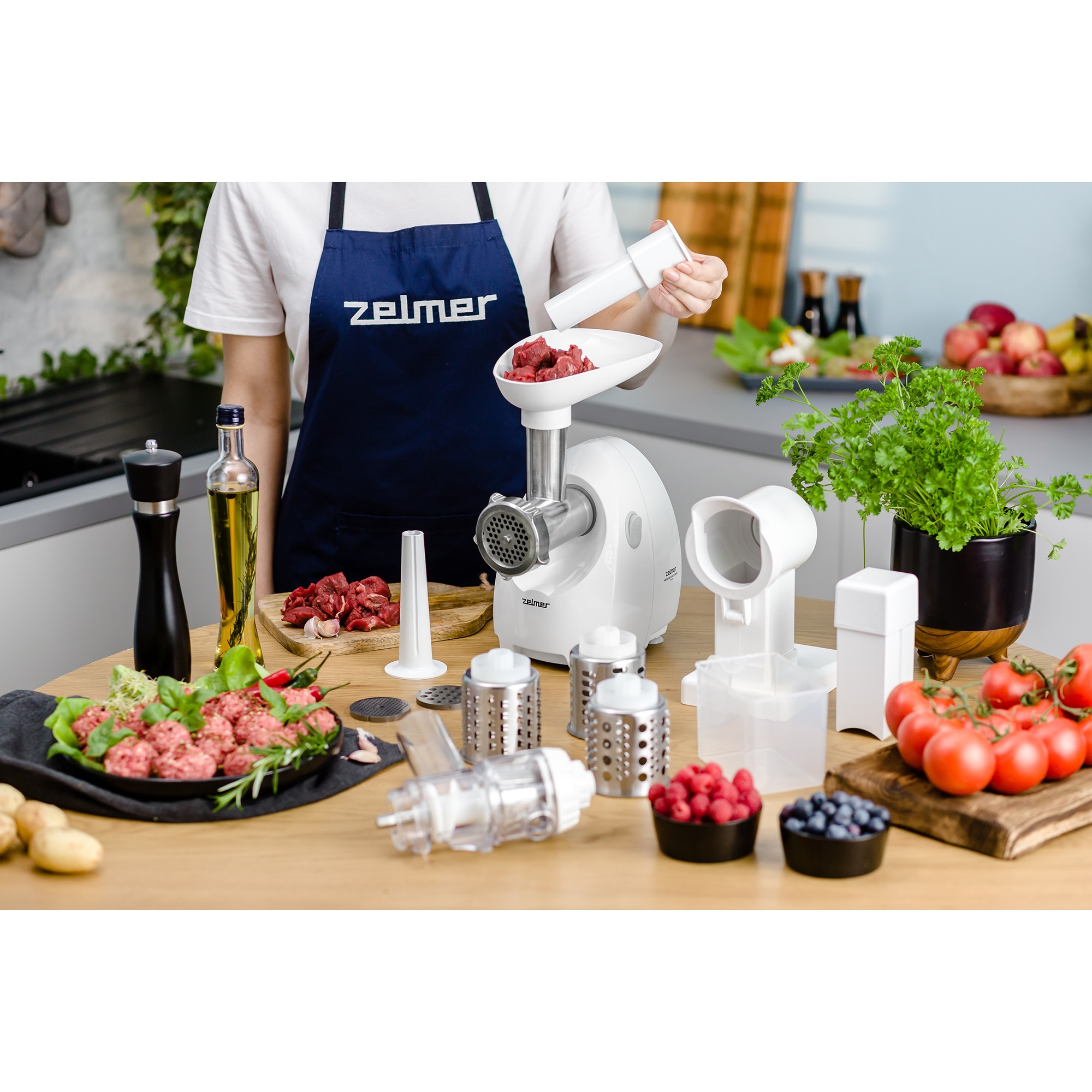 Masina de tocat carne Zelmer ZMM4050B, 1900 W, 2,5 kg/min, slow juicer ...