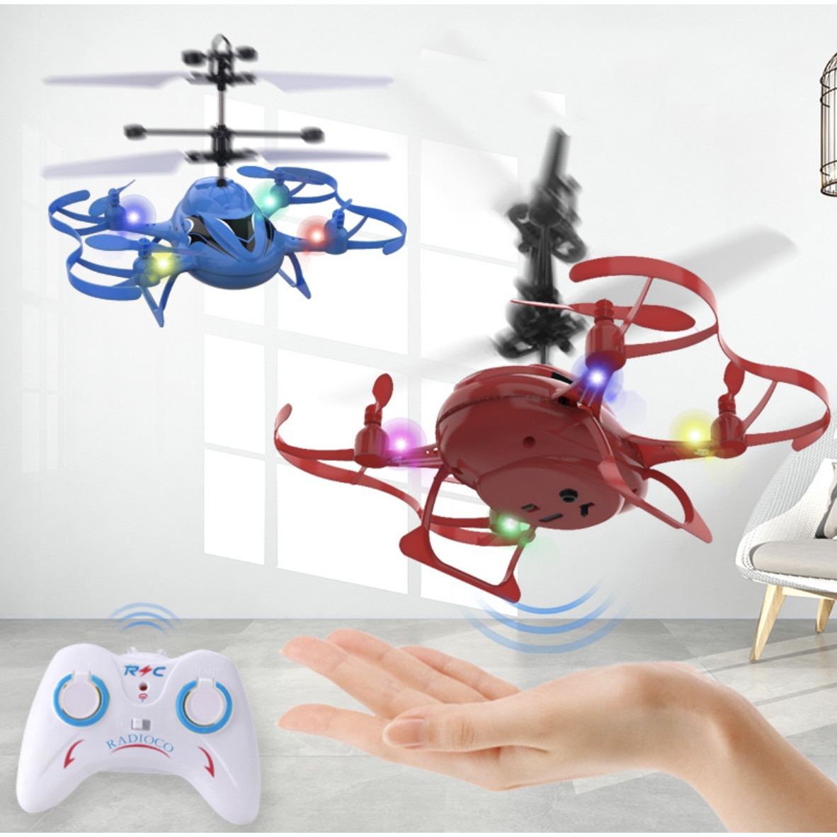 Mini Elicopter Drona AKU® cu inductie, cu Telecomanda, Senzor suspensie ...