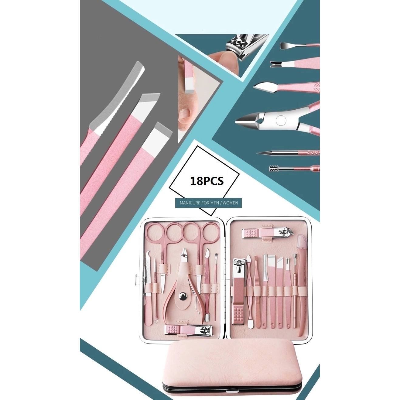 Set Manichiura si Pedichiura din Otel Inoxidabil 18 piese Rose Gold - eMAG.ro