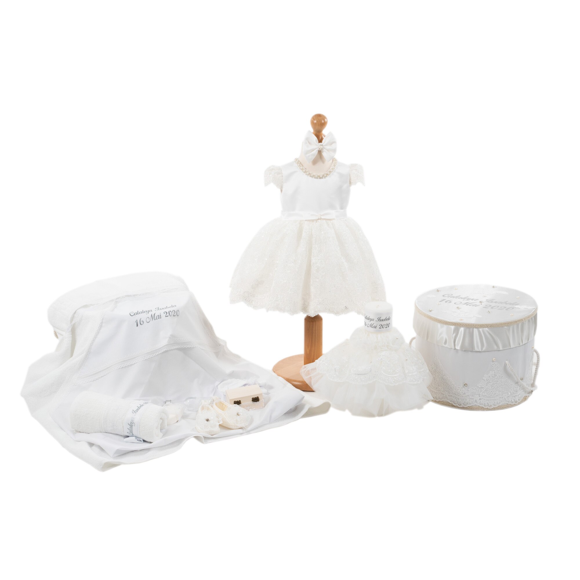 Set botez Cataleya Alb fetite 0-3 luni 14 piese - eMAG.ro