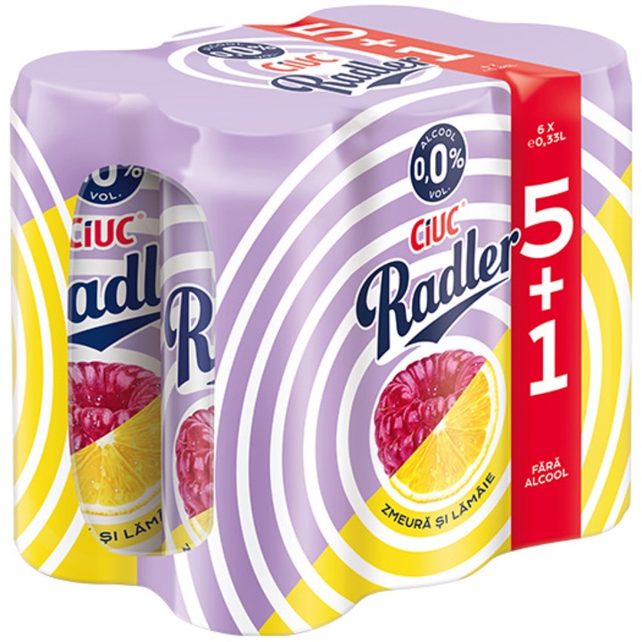 Bere Ciuc Radler Raspberry 0%, Doza 0.33l, 5+1 - eMAG.ro
