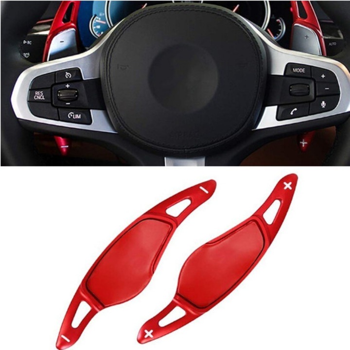 Set 2 padele volan pentru BMW, Shift Paddle rosu, BMW 3 5 6 7 X3 X4 X5 ...