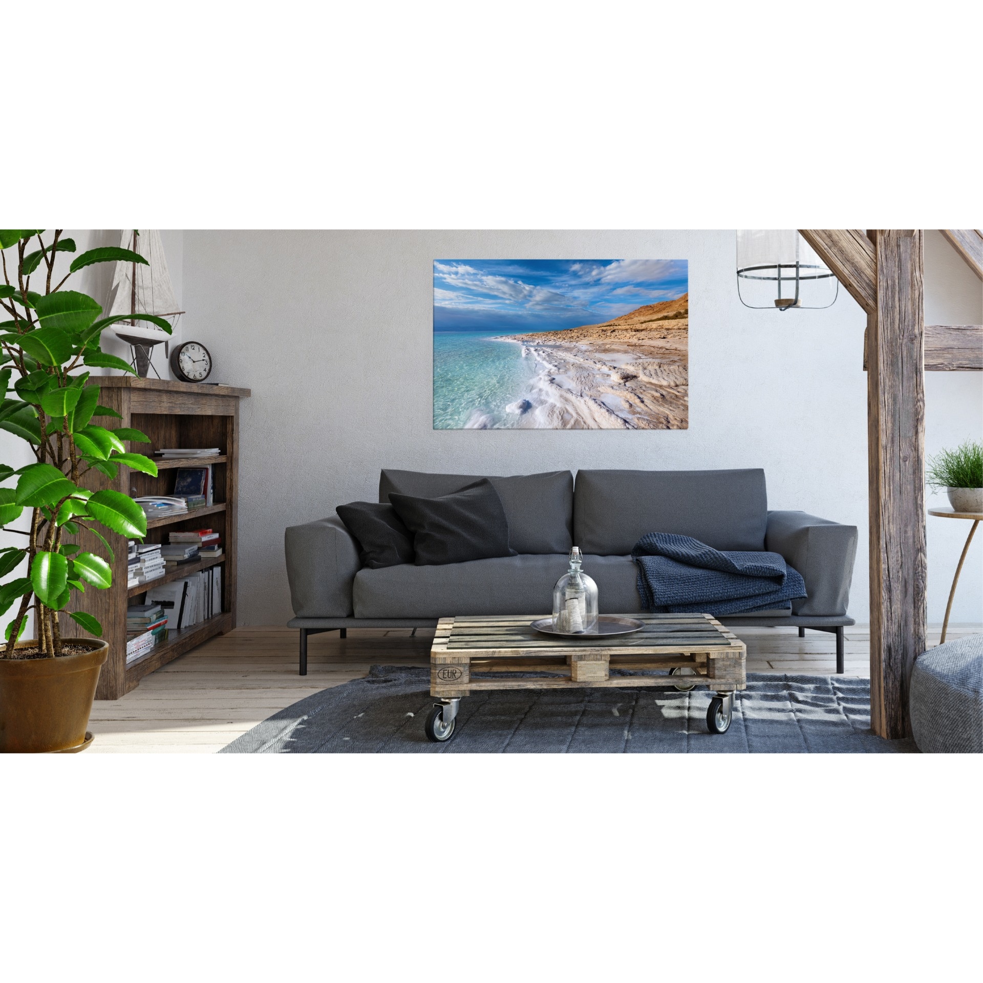 Tablou pentru living mare apa cer nori 100cm x 70cm Orizont, Efect 3D ...