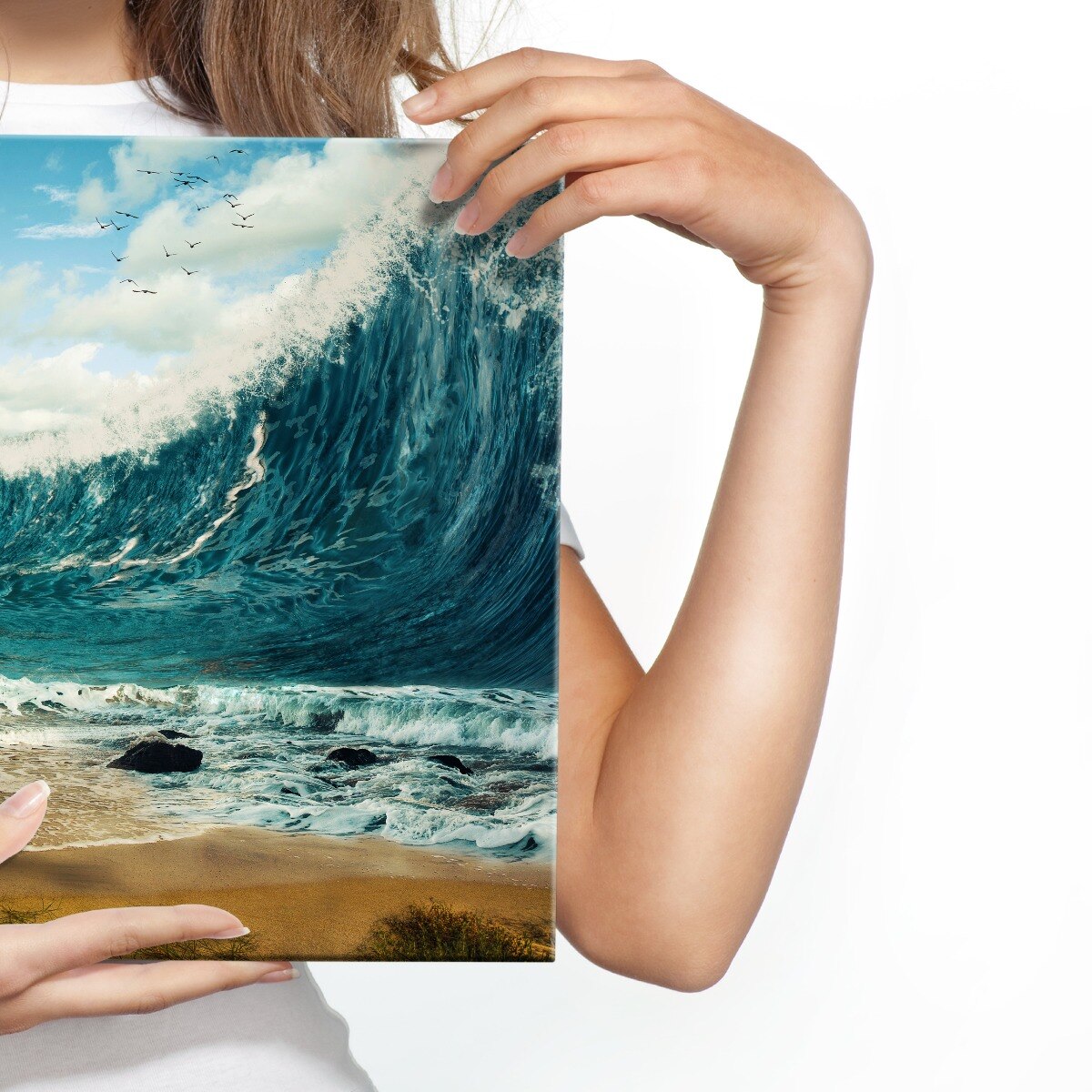 Tablou pentru living mare val apa abstractie 100cm x 70cm Canvas, Efect ...