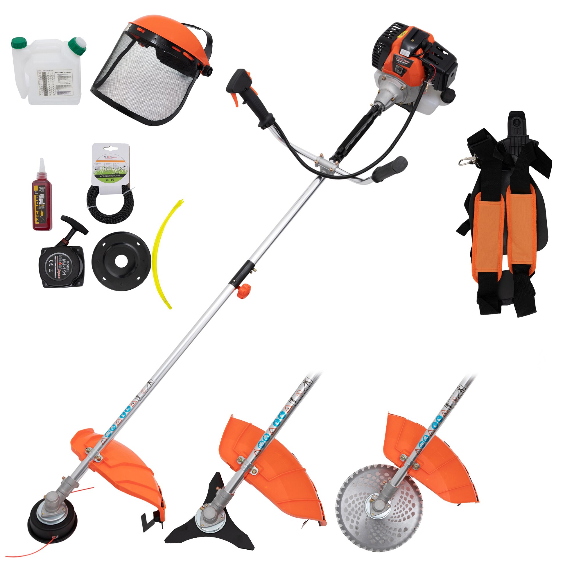 Motocositoare pe benzina Midori Japan 6.2 CP, 12 Accesorii, Mosor, DIsc ...