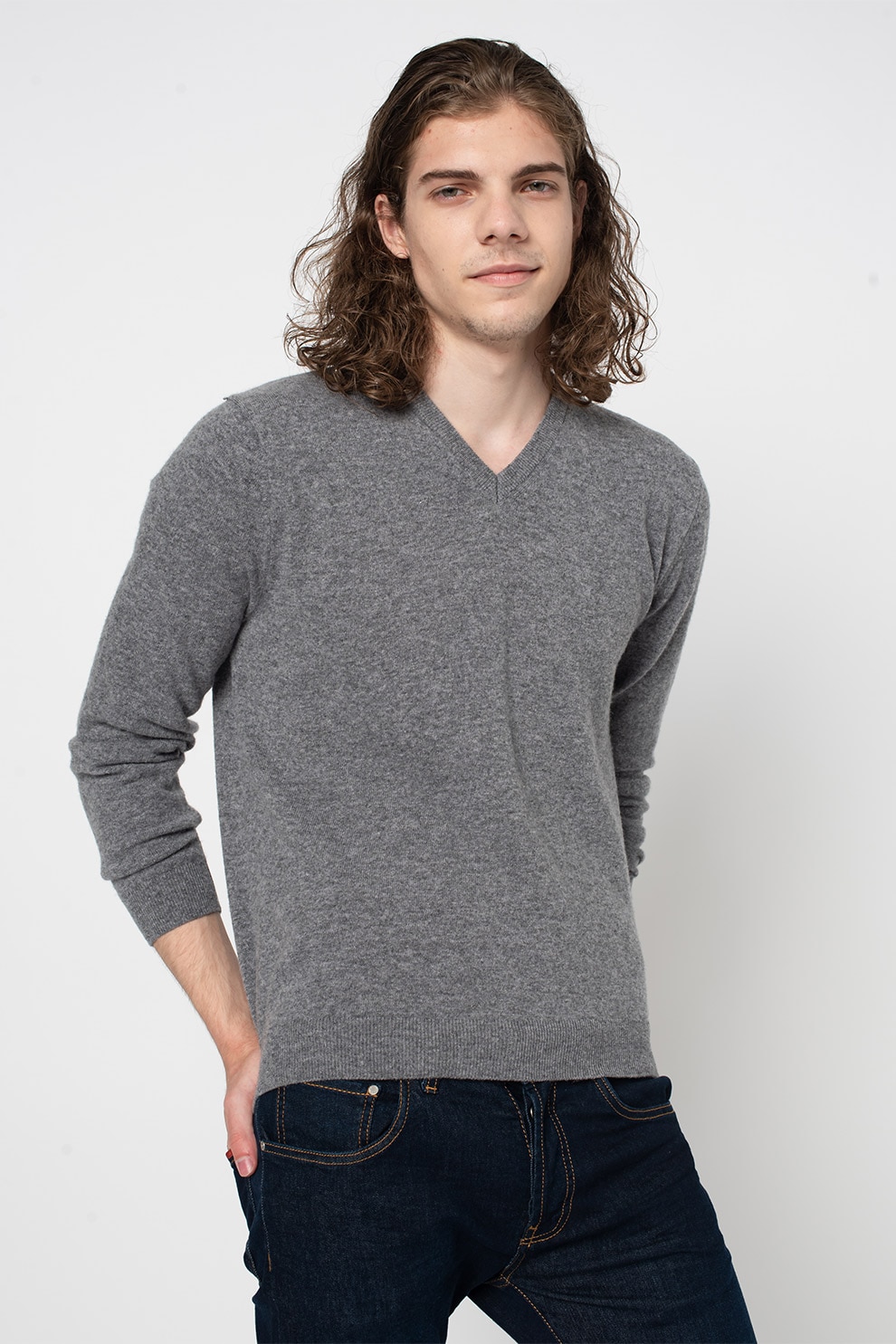 United Colors of Benetton, Pulover de lana virgina cu decolteu in V ...