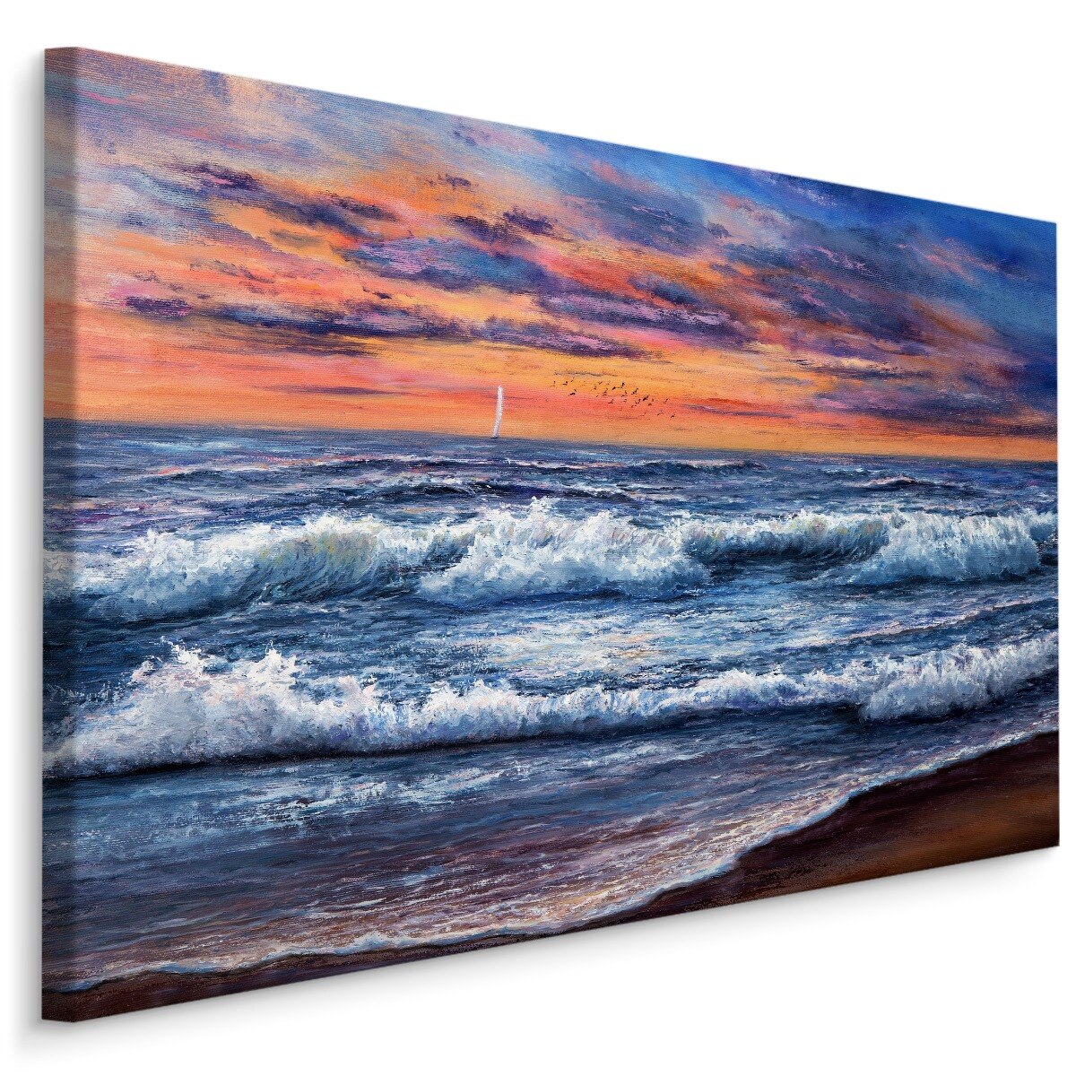 Nagy nappali festmény naplemente csónak 30cm x 20cm Vászon, Táj, 3D ...