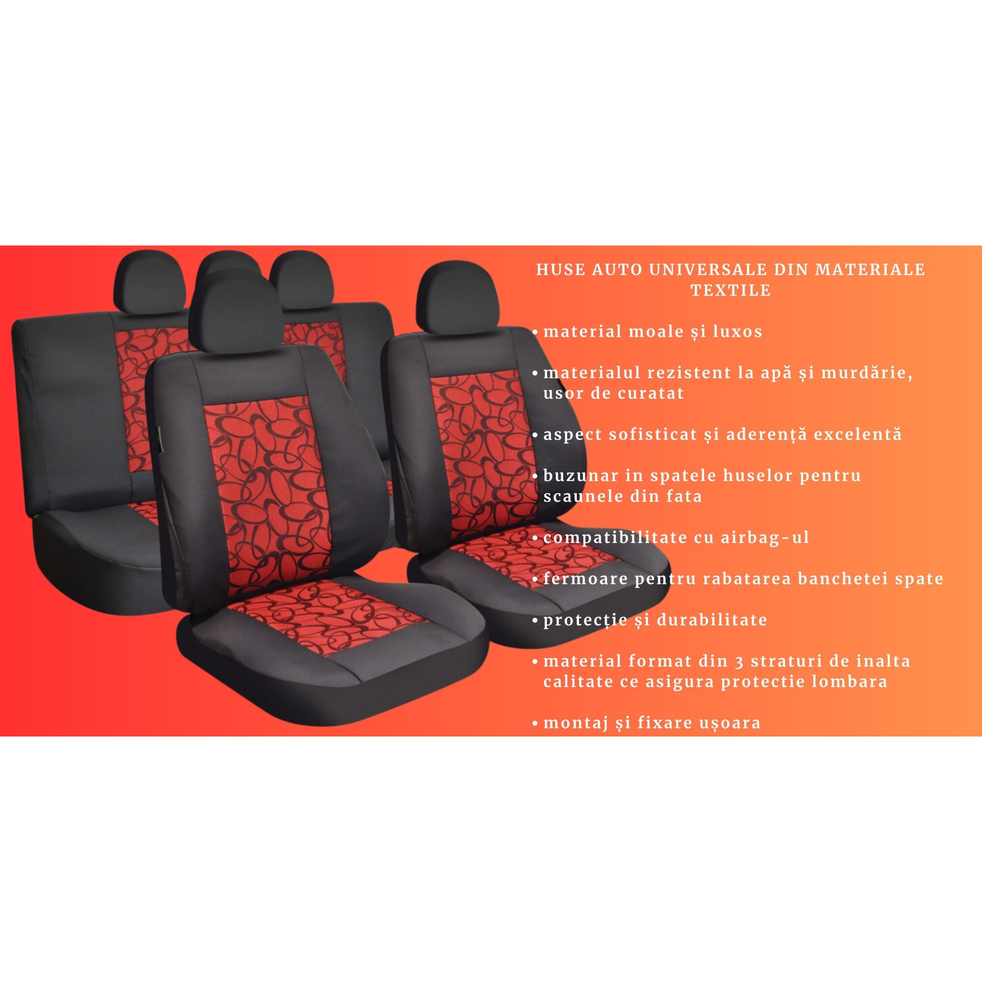 Set huse scaune auto Smartic®, Lux, 11 piese, compatibile cu airbag ...