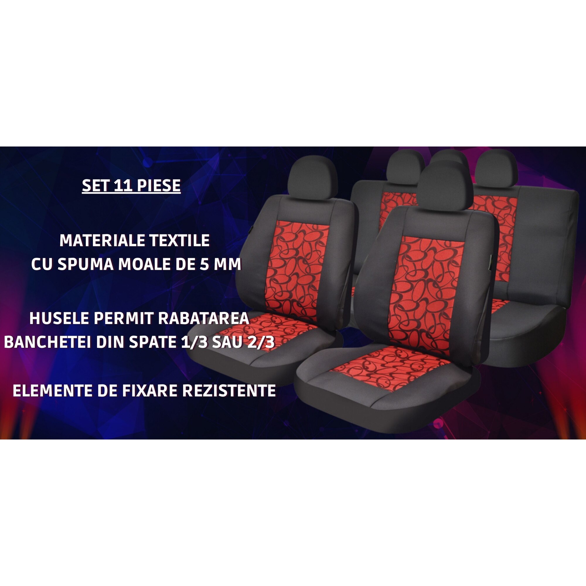 Set huse scaune auto Smartic®, Lux, 11 piese, compatibile cu airbag ...