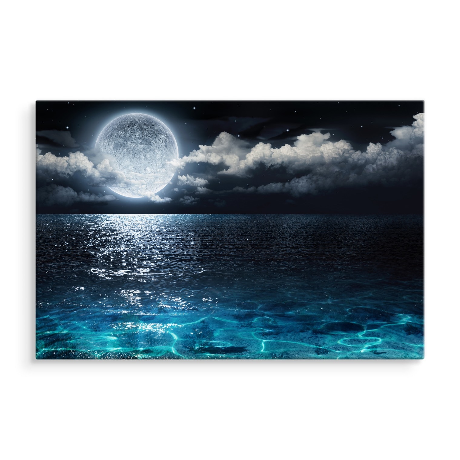 Tablou pentru sufragerie marea noaptea LUNA nori 100cm x 70cm Abstract ...