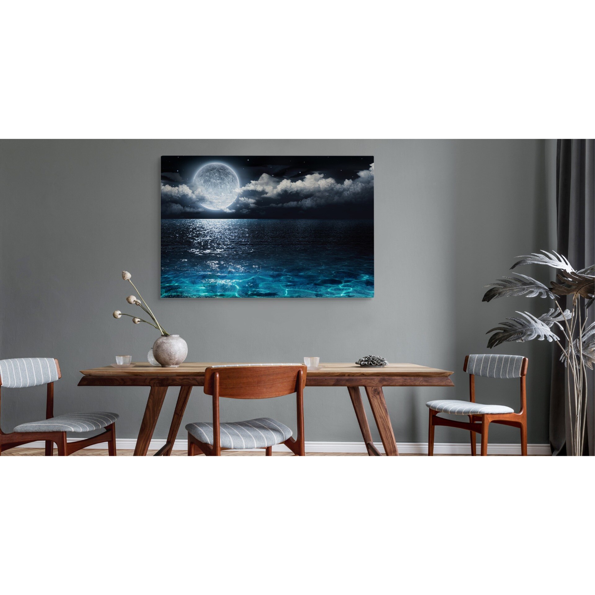 Tablou pentru sufragerie marea noaptea LUNA nori 100cm x 70cm Abstract ...