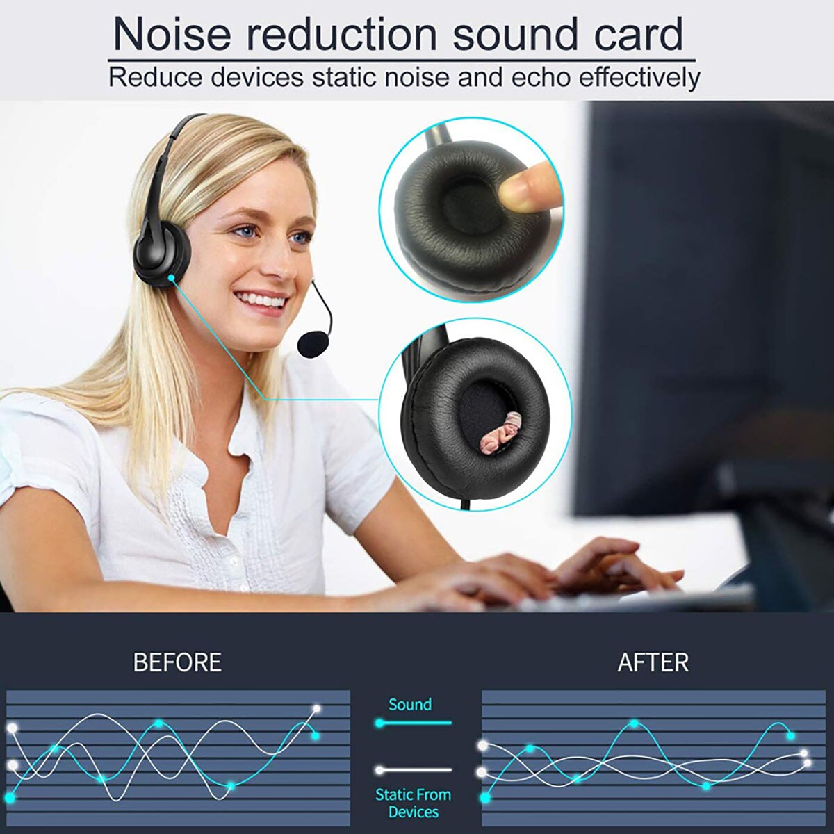 Casti USB BOMSTOM, Piele PU, Negru - eMAG.ro