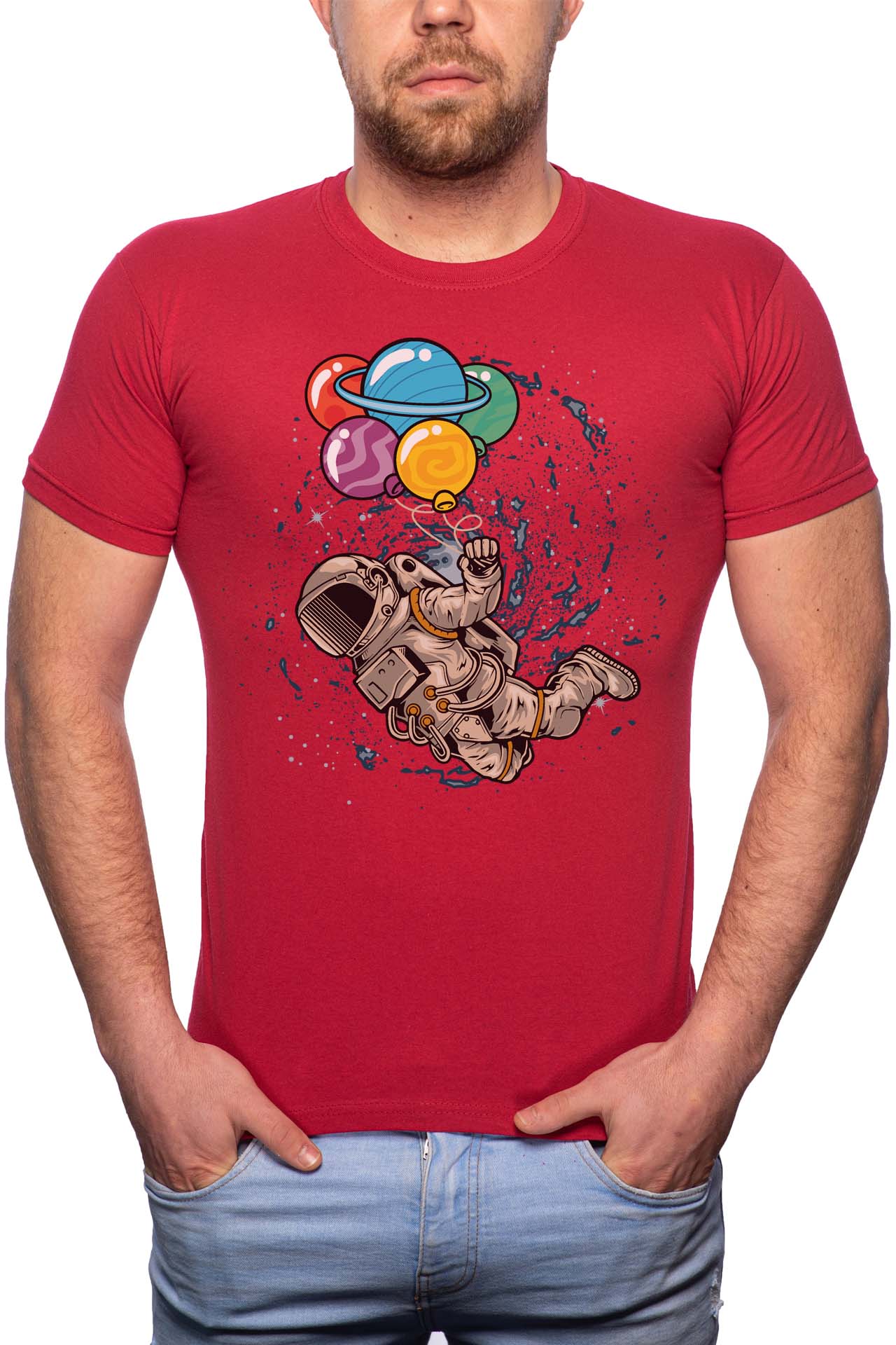 Astronaut With Planets, Normál fazonú feliratos férfi poló, 100% Pamut ...