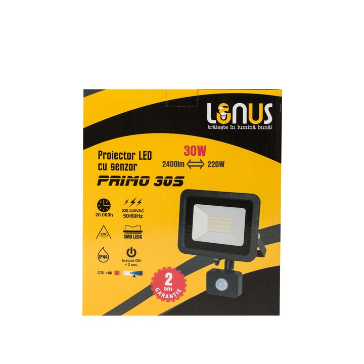 Proiector led cu senzor Lunus Primo 30S, 30W, 2400 lm, IP44 - eMAG.ro