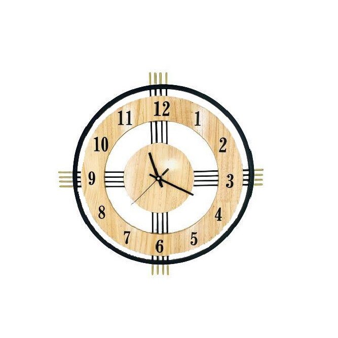 Ceas modern de perete, 55 cm, rotund imitatie lemn - eMAG.ro