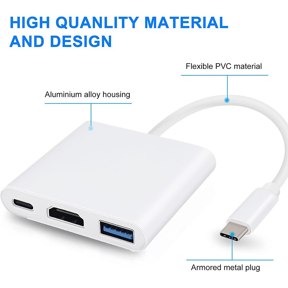 Adaptor USB-C 3in1, HDMI, USB-C si USB 3.0, Alb, BOMSTOM - eMAG.ro