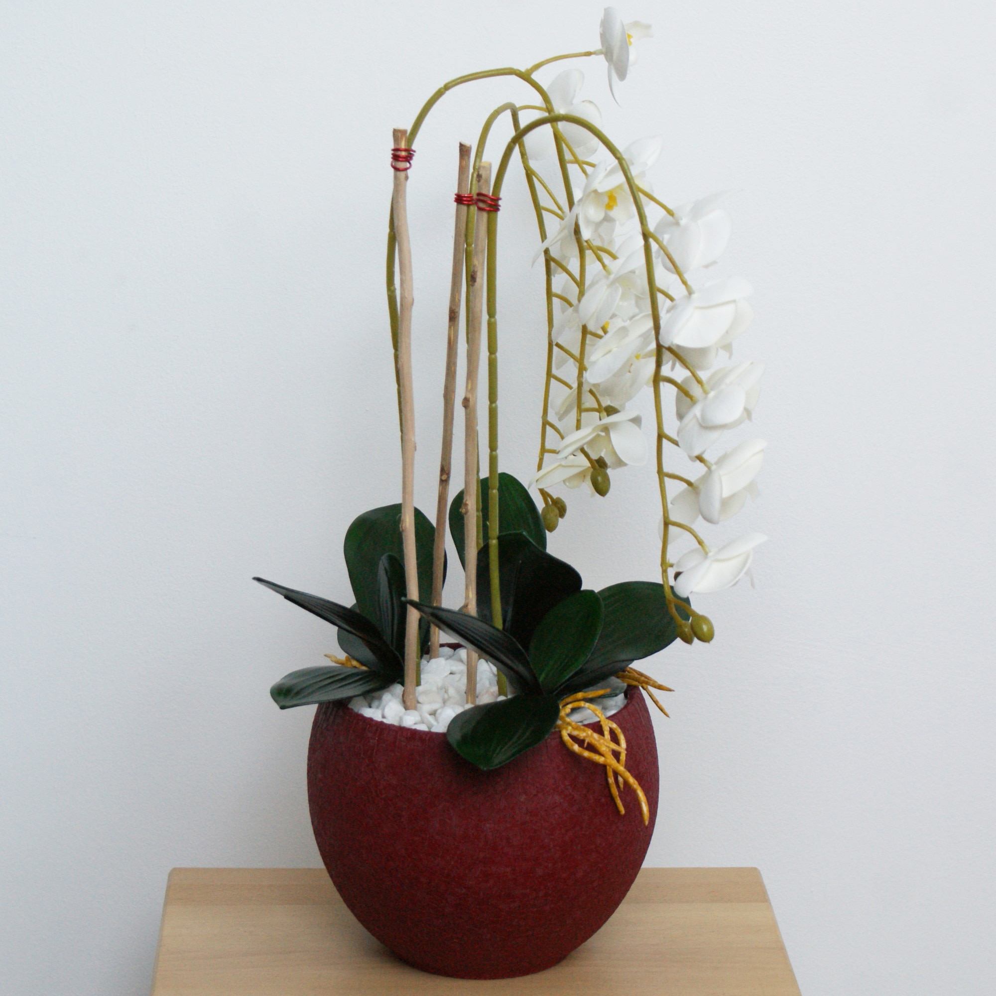 Aranjament cu flori artificiale BeatrixArt, Orhidee albe, 34x28x52 cm ...