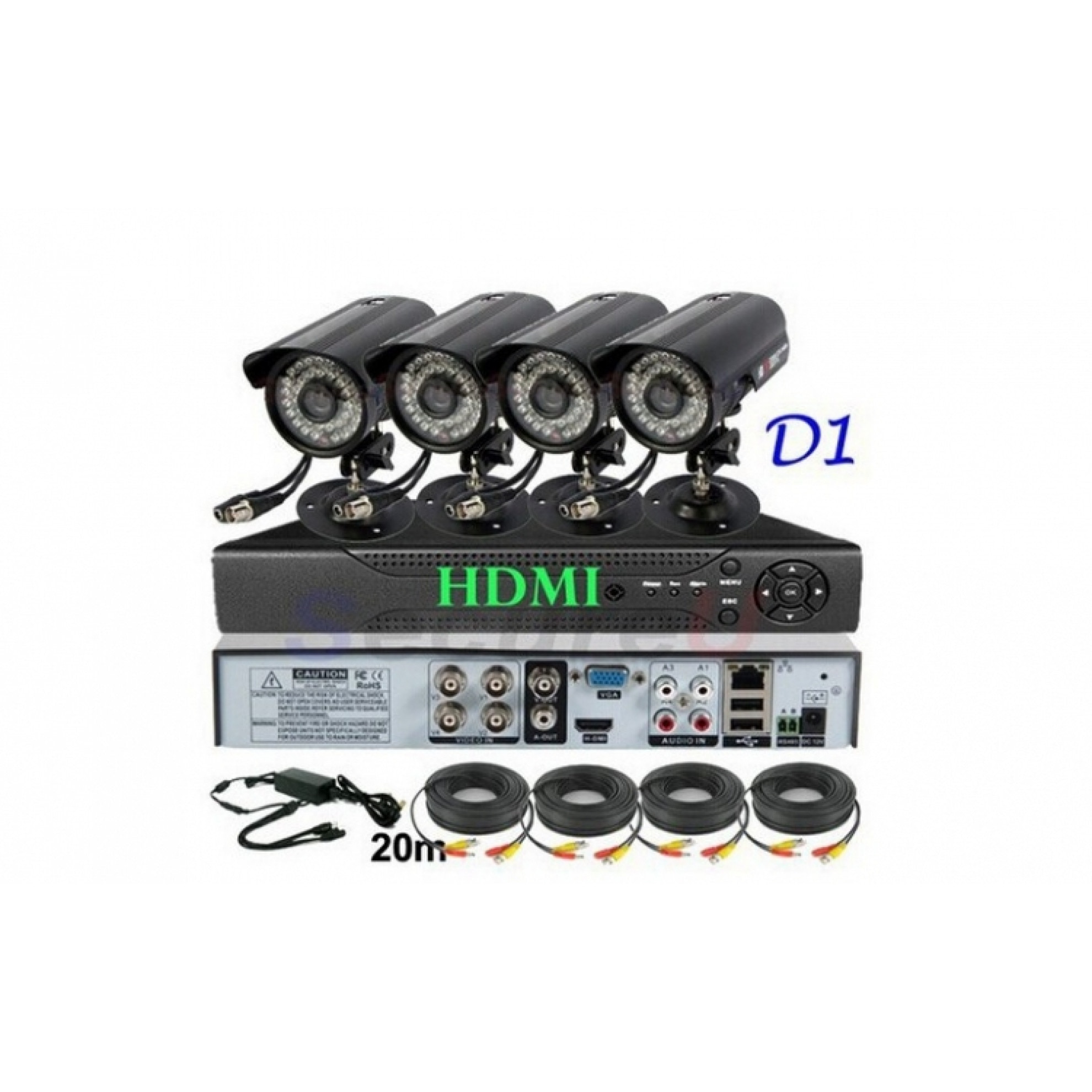 Система за видеонаблюдение DVR комплект 4 външни/вътрешни камери, пълен ...