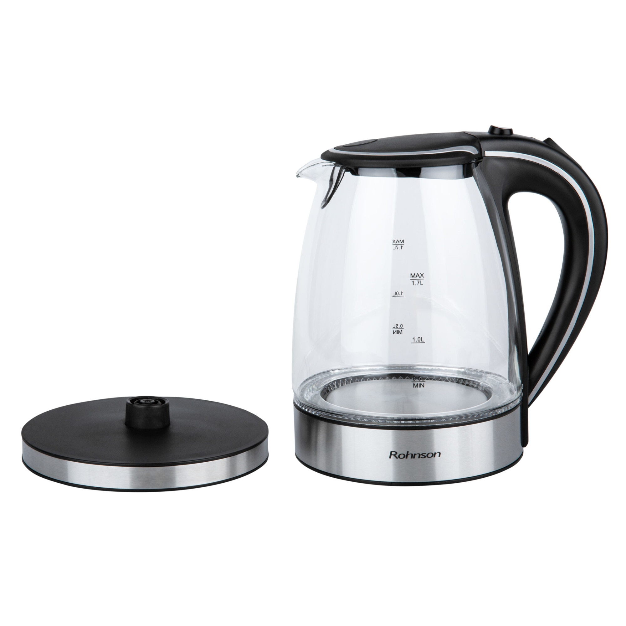 Cana fierbator, 2000W, 1,7L, 360 °, vas de sticla, Rohnson R7055 - eMAG.ro