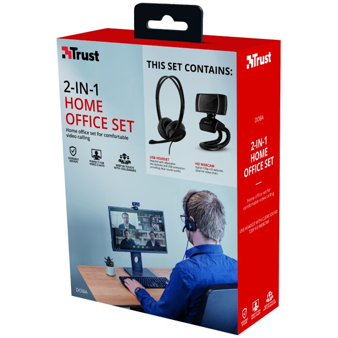 Kit camera web si casti Trust Doba HD 720p, USB, Negru - eMAG.ro