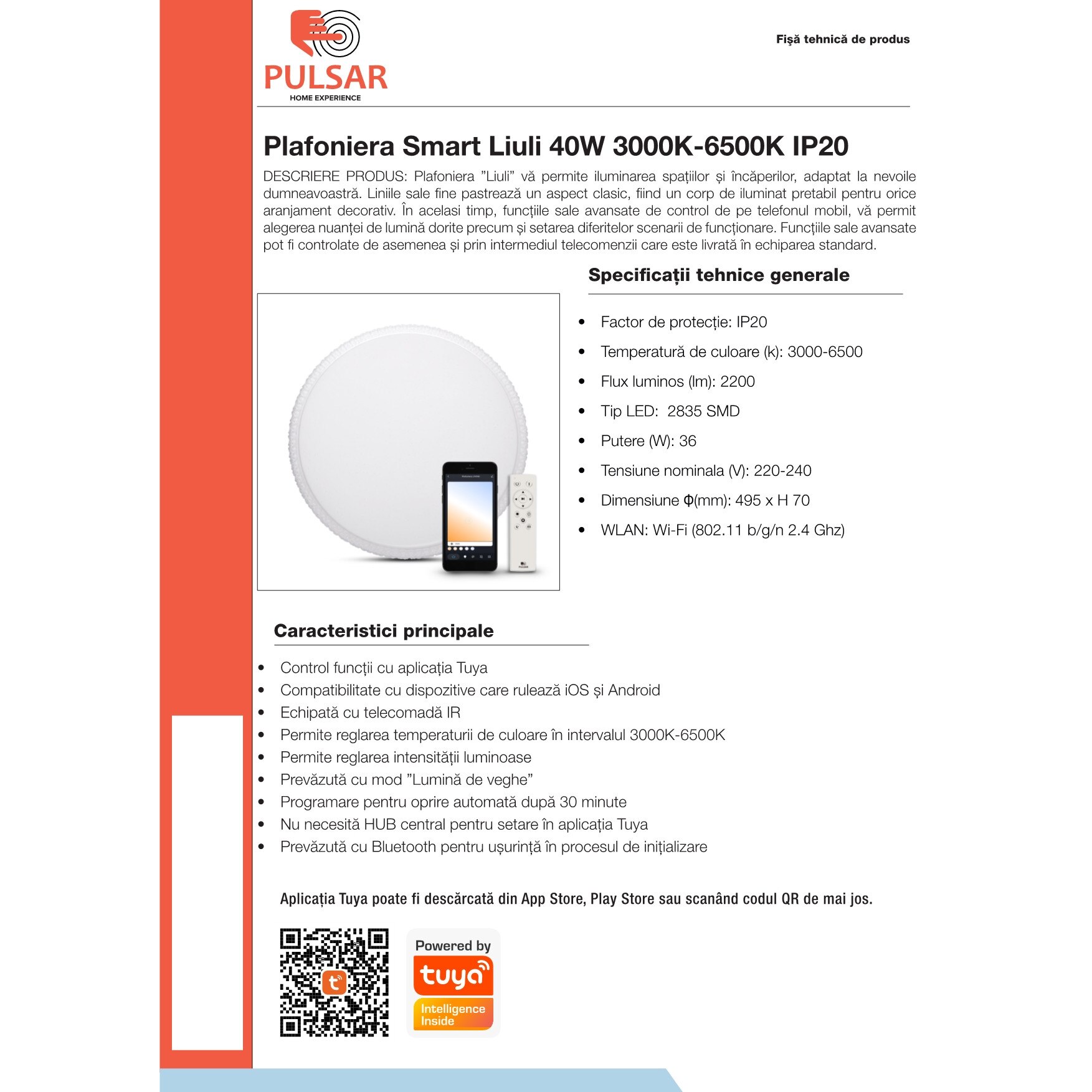 Aplica led cu telecomanda 36W ,Plafoniera smart dimabila cu control din ...