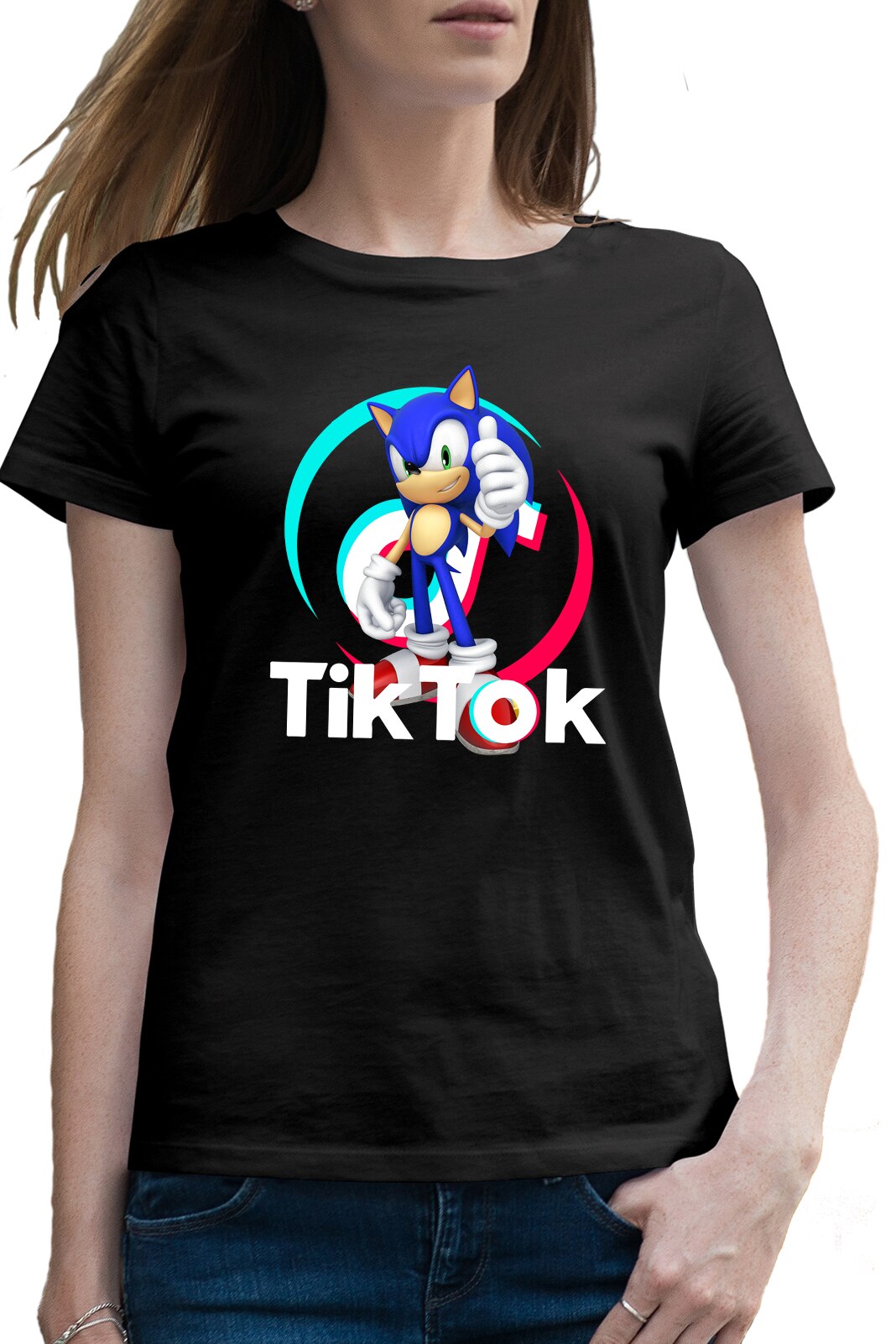 Дамска тениска Sonic the Hedgehog Tiktok Tik Tok Creator Play, Черен ...