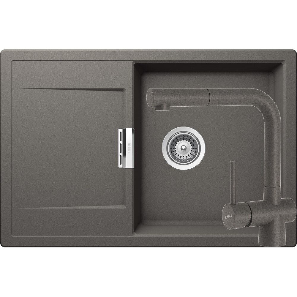 Kit chiuveta Schock Mono D-100 765 x 510 mm si baterie Schock Laios Silverstone Cristadur cu Dus ...