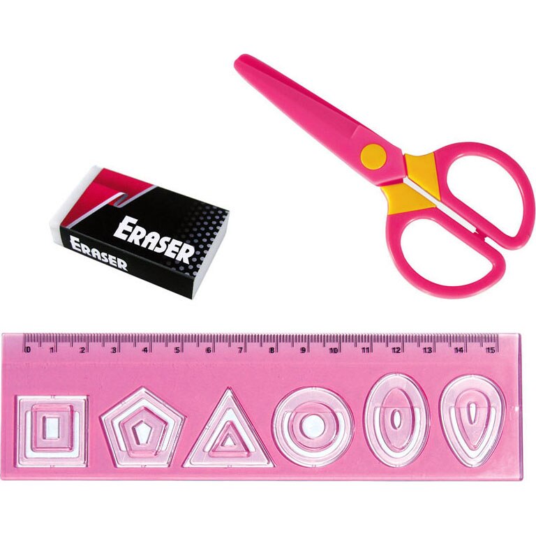 Suport de birou Cuckoo, crab, foarfeca, rigla si radiera, Roz - eMAG.ro