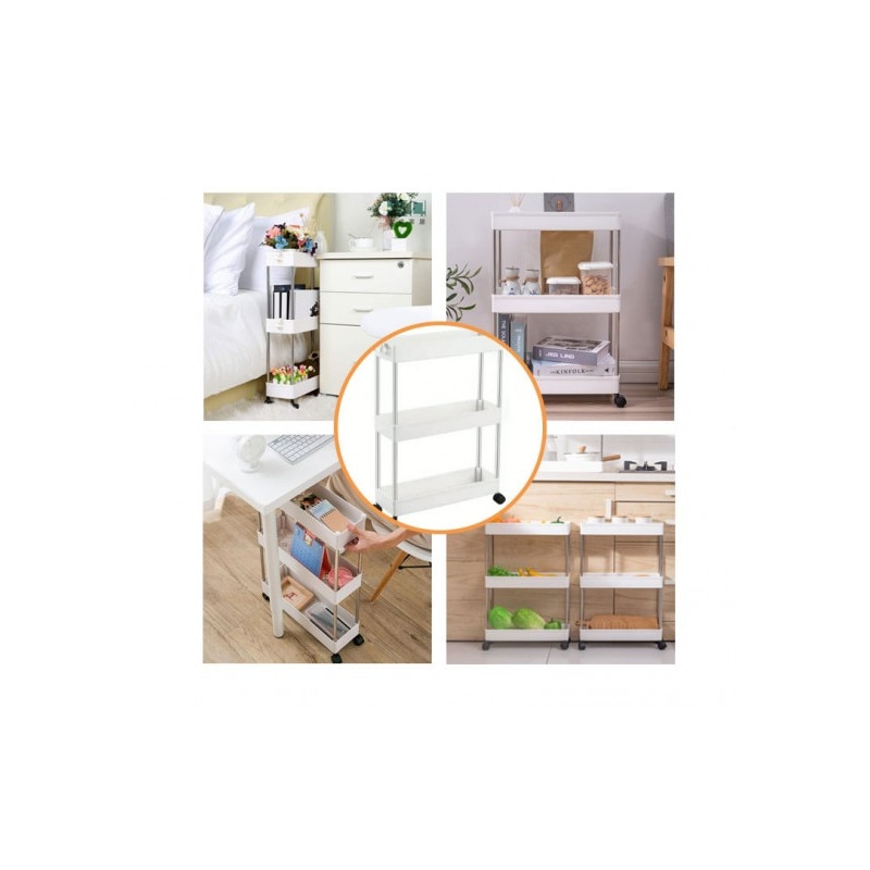 Organizator universal cu 3 rafturi, roti 360 grade, alb, design labute ...