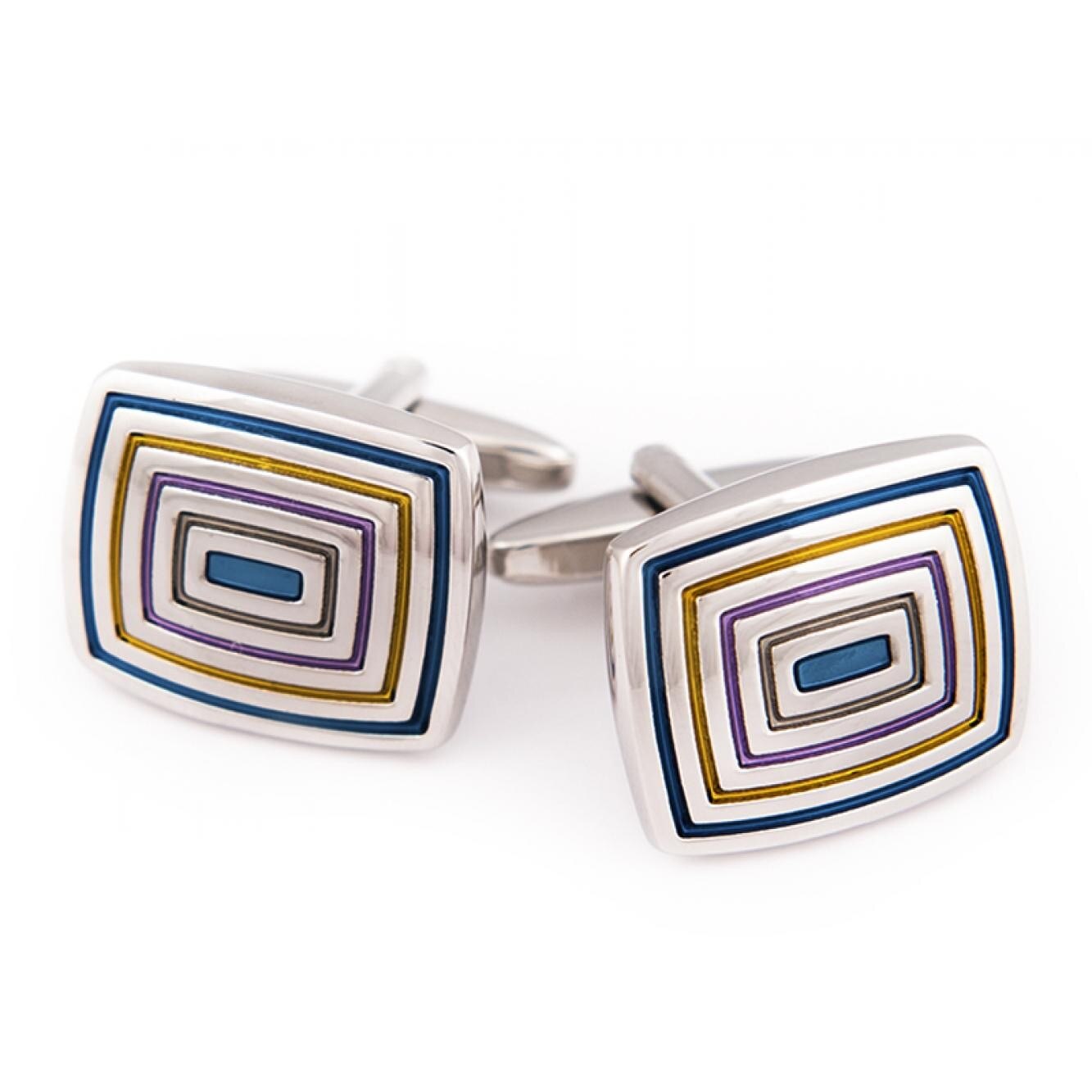 Butoni Camasa barbati - argintii dreptunghiulari cu insertii de auriu ...