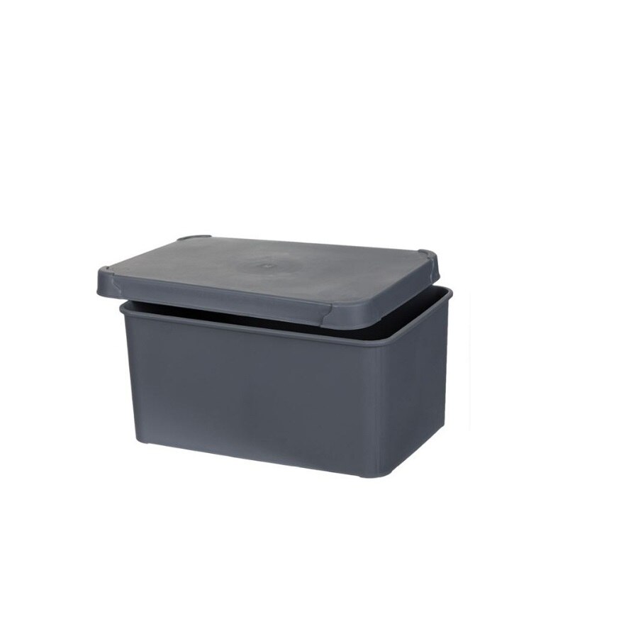 Set 2 cutii cu capac, plastic, gri mat, 35x24x16 cm - eMAG.ro
