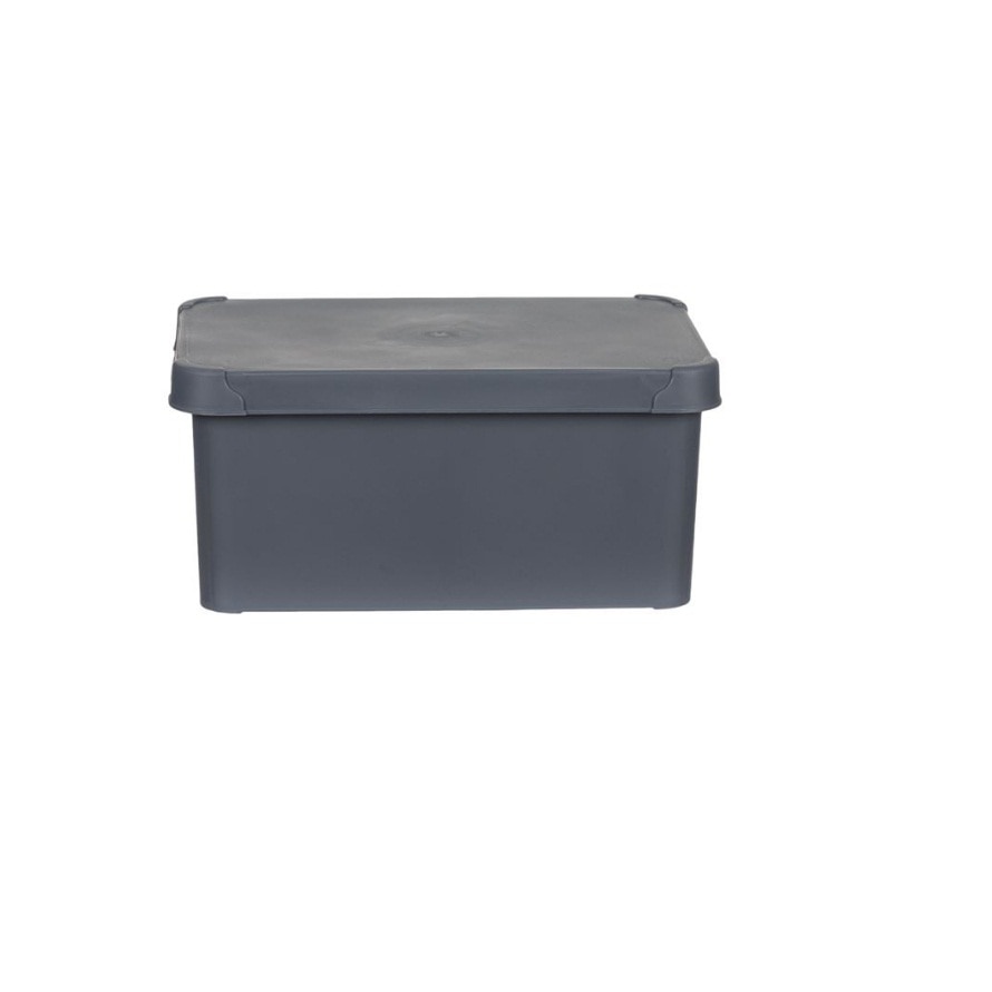 Set 2 cutii cu capac, plastic, gri mat, 35x24x16 cm - eMAG.ro