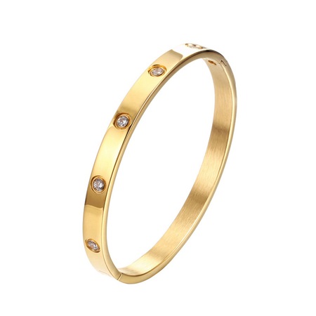 Bratara tip Bangle fixa, pietre zirconiu, otel inoxidabil, placata cu ...