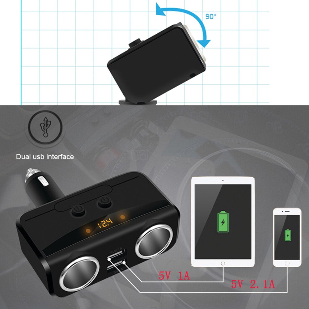 Adaptor Spliter Priza Bricheta Auto multufunctional, cu 2 Iesiri, 2 ...