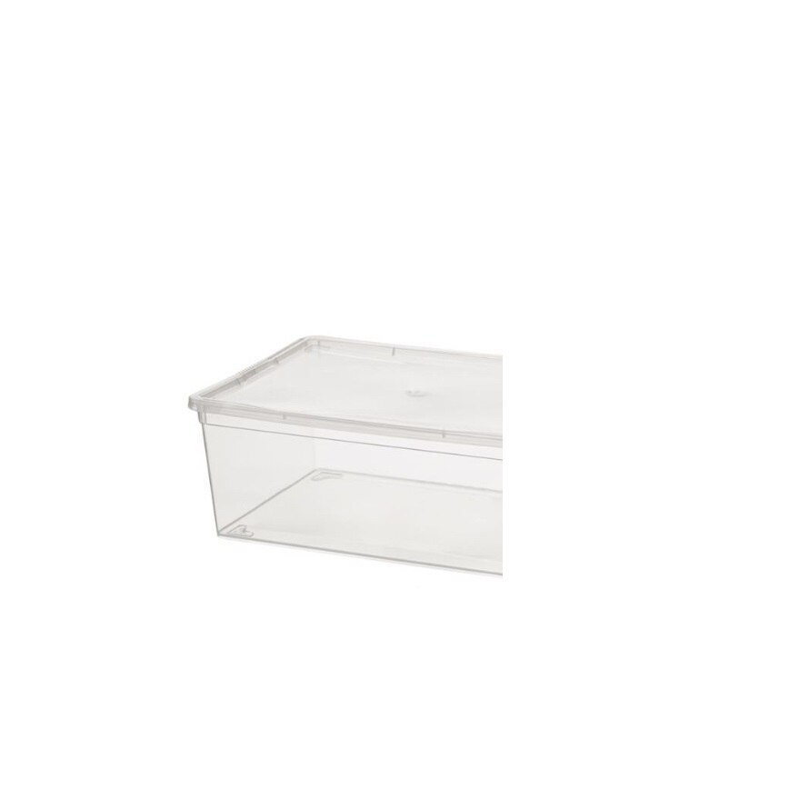 Set 4 cutii de depozitare cu capac, transparente, plastic, 37x27x15 cm ...