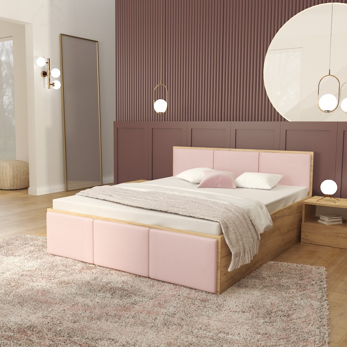 Pat tapitat rabatabil cu Saltea, Eurotel, Panama T, 140x200 cm, MDF ...