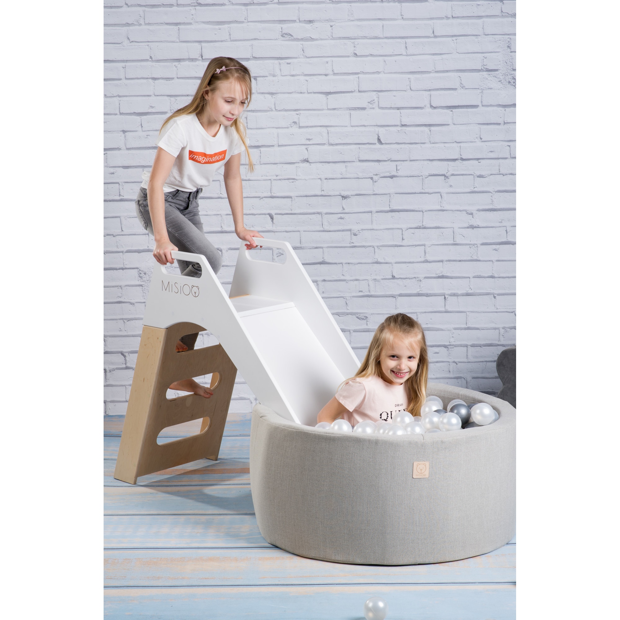 Tobogan de interior pentru copii, MISIOO, lemn, Alb, 30 Kg - eMAG.ro