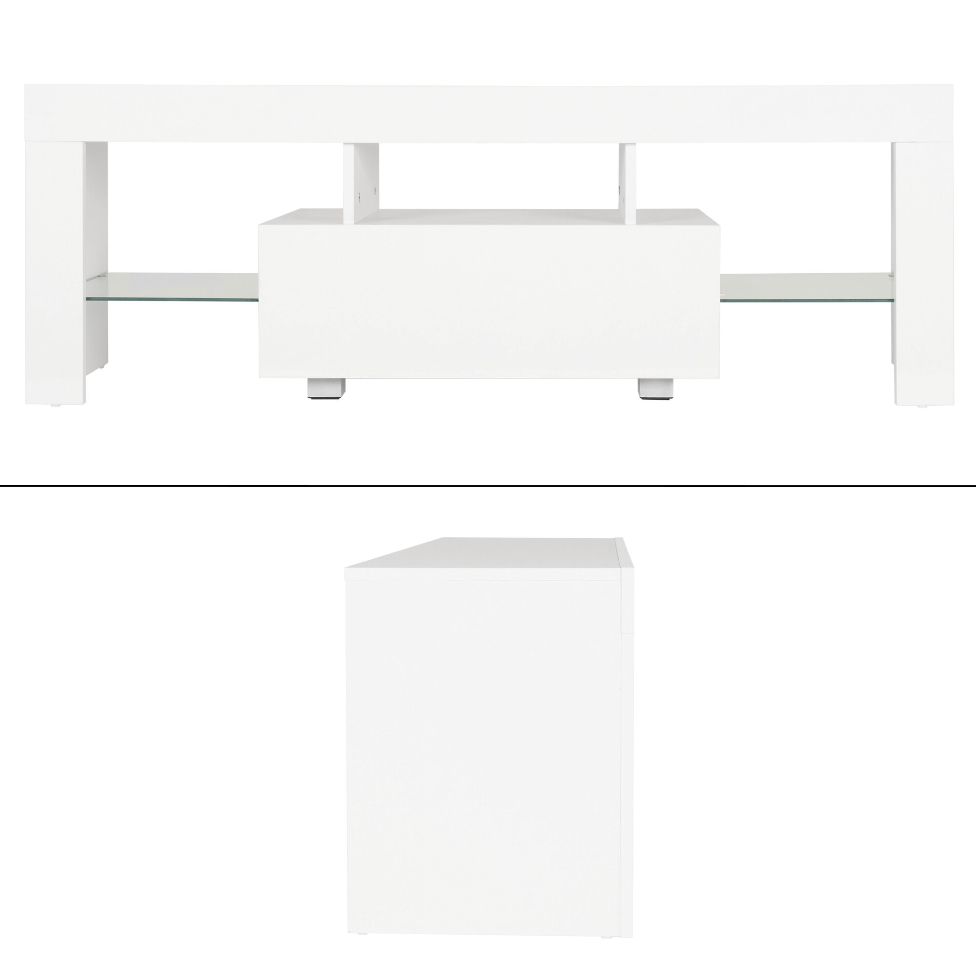 Comoda alba cu banda LED pentru TV, ML-Design, 130 x 49 x 45 cm, USB ...