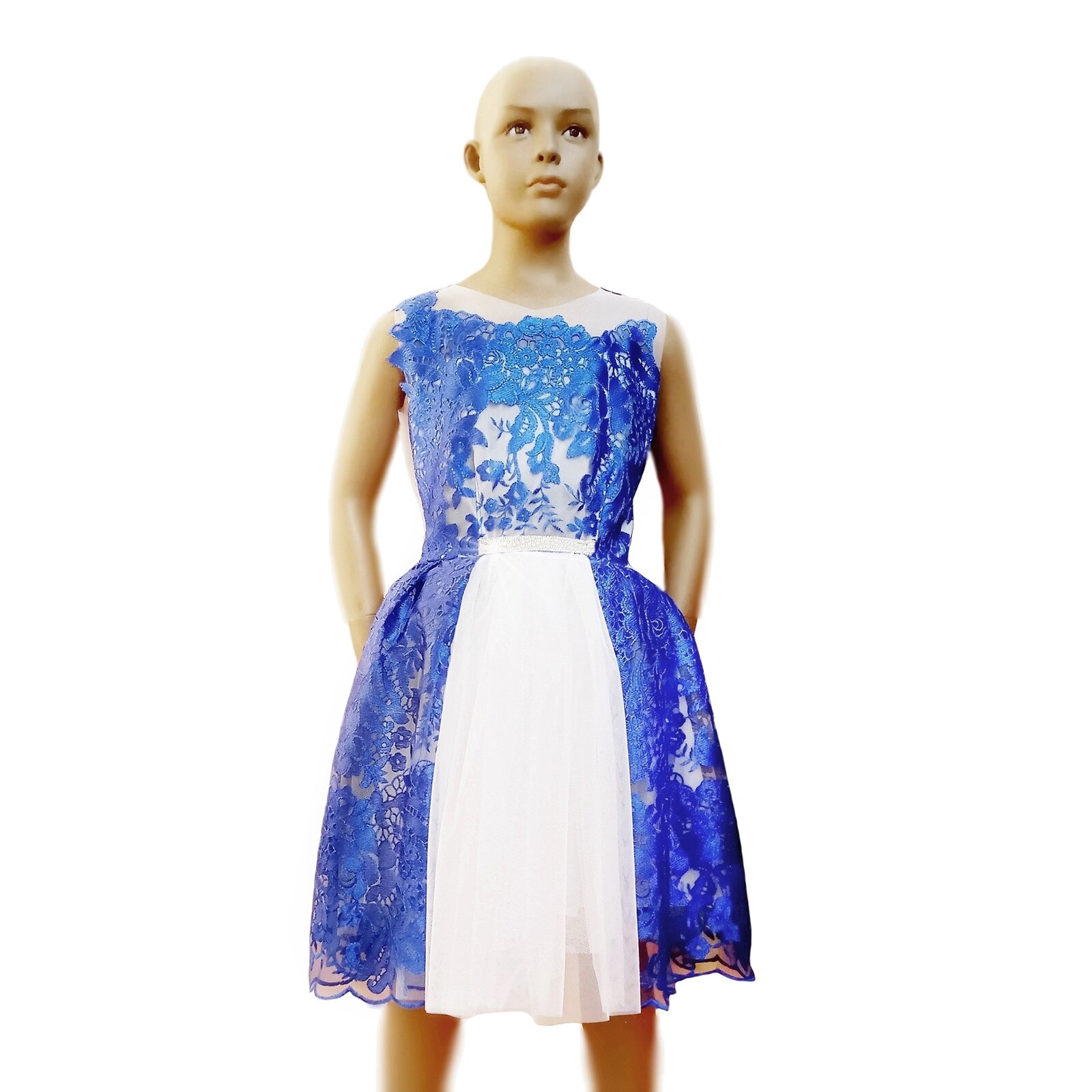 Rochie Miss Mignon, fete 12 ani, 152 cm, din dantela albastra si tulle ...