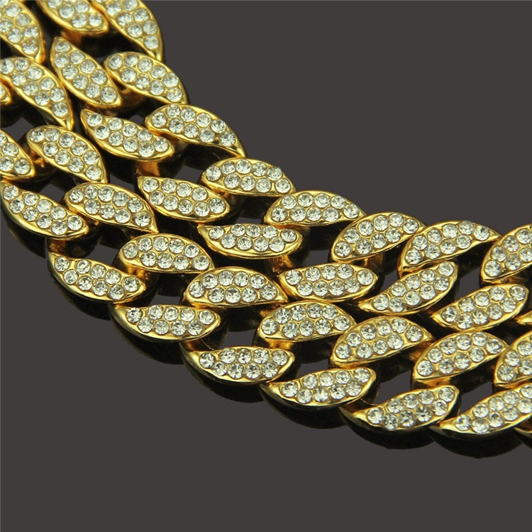 Lant Cuban Chain Link, placat cu aur 18K, insertii de zirconiu alb, 60 ...