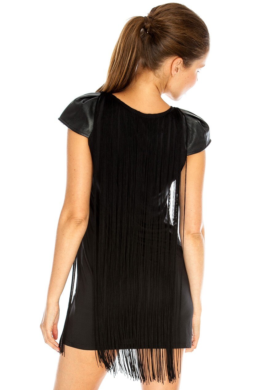 Rochie Leather Look neagra cu franjuri, L - eMAG.ro