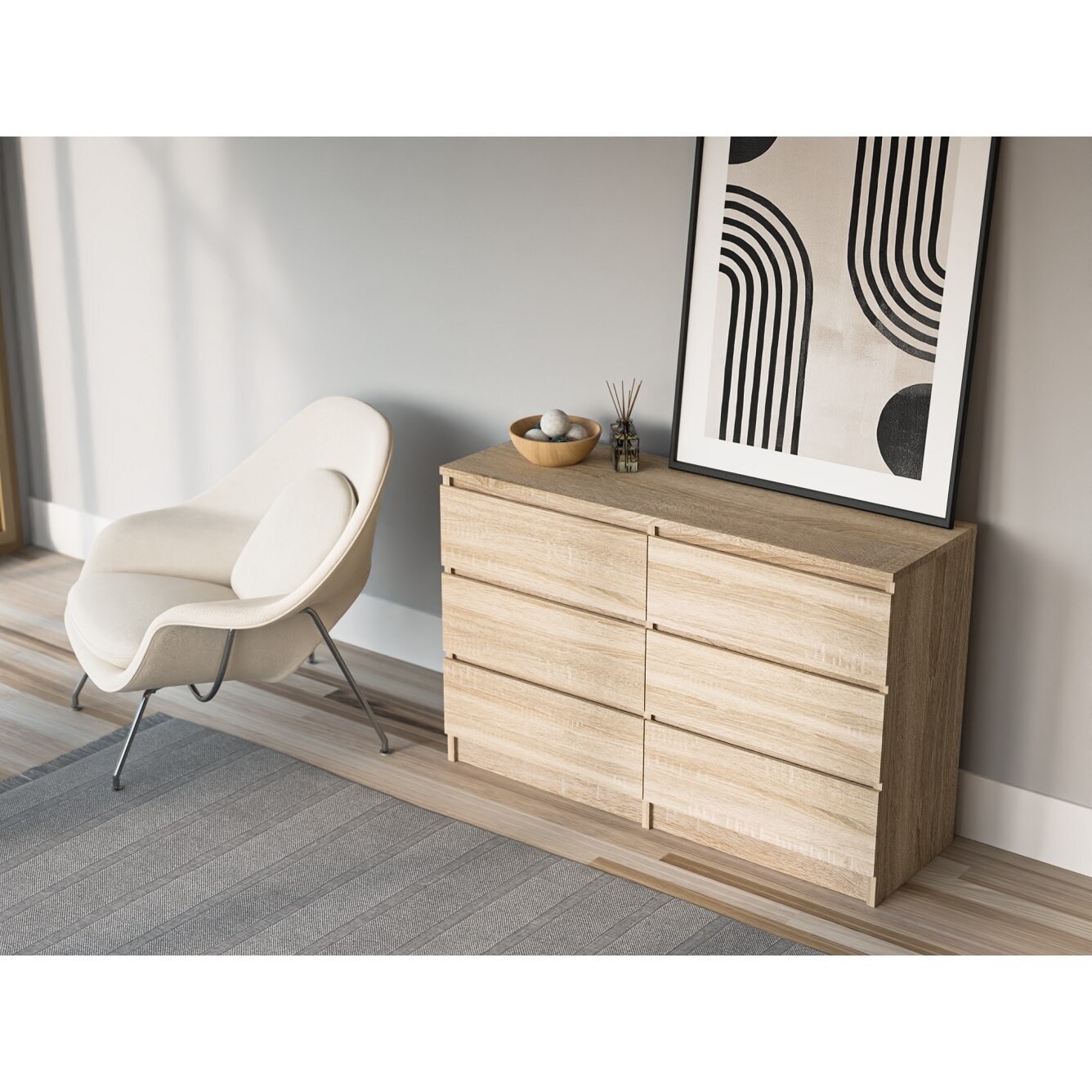 Comoda, Bufet DEMII 140cm cu 6 sertare, Stejar Sonoma 140 cm x 39 cm x ...