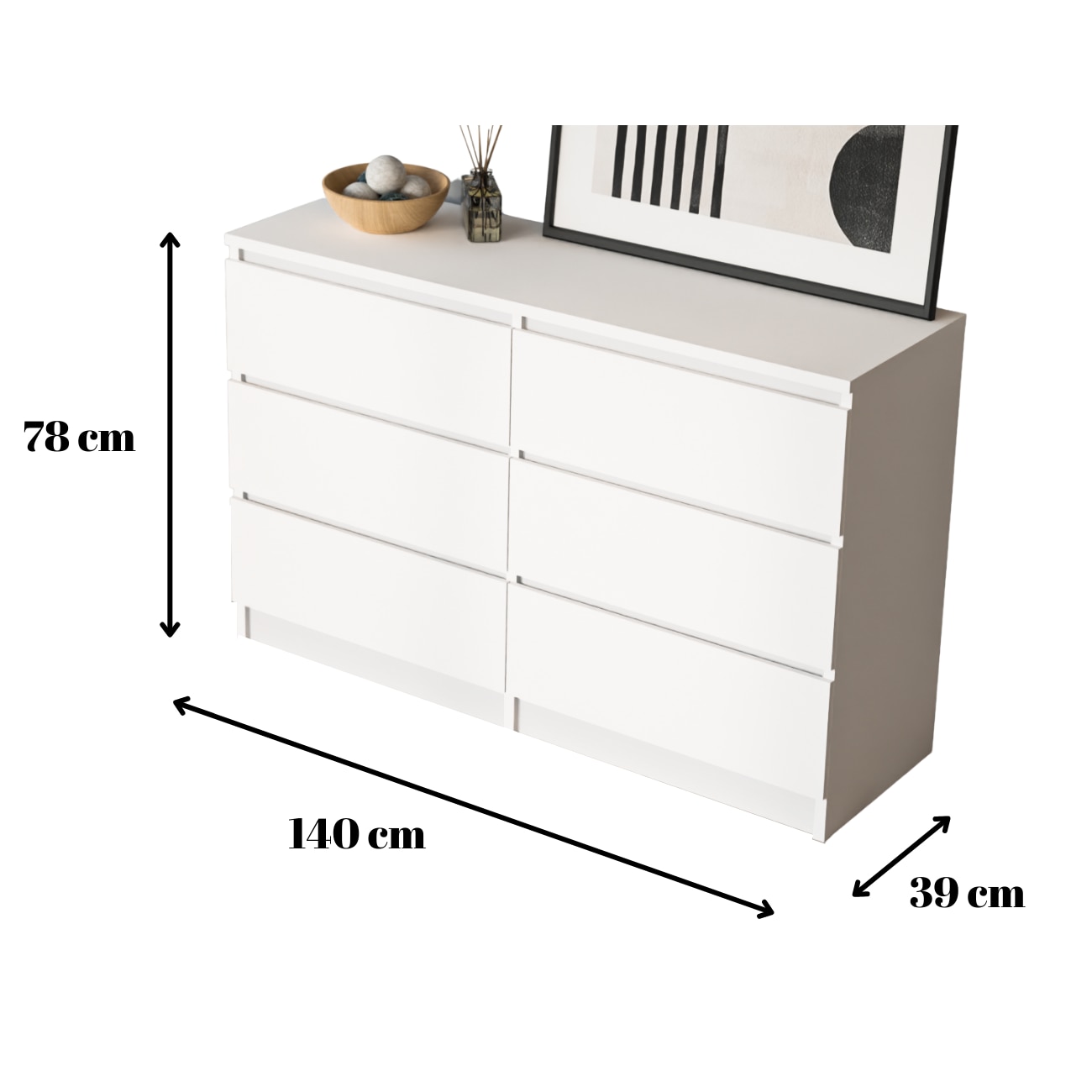 Comoda, Bufet DEMII 140cm cu 6 sertare, alb 140 cm x 39 cm x 78 cm - eMAG.ro