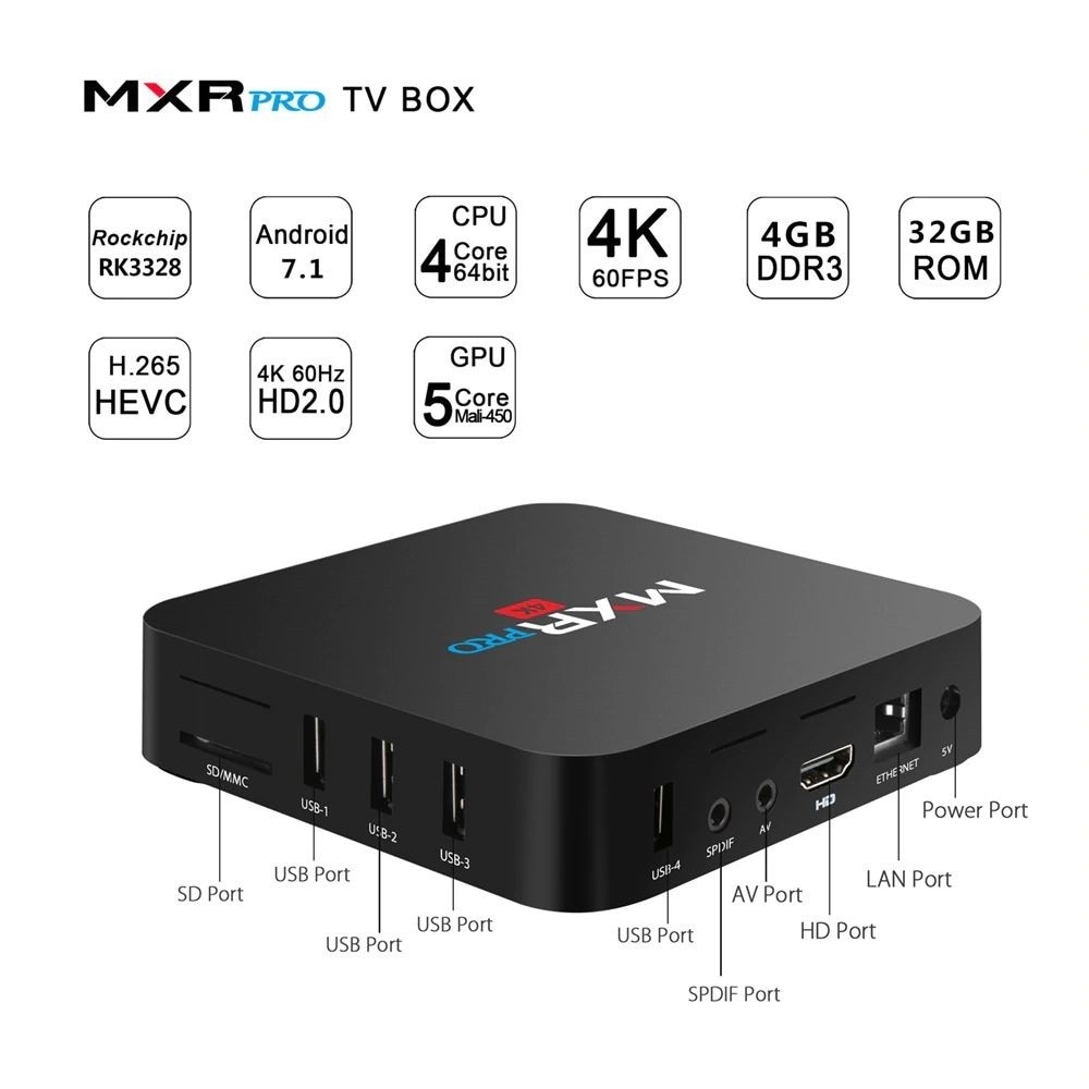 TV Box MXR Pro, 4K, HDR, Android 9, 4GB RAM, 32GB ROM, Rockchip RK3318 ...