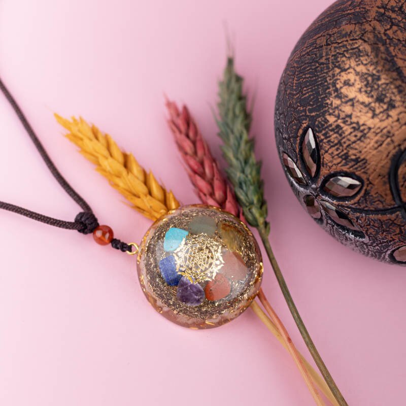 Pandantiv Orgonic “ALVITA”, Ezera, 7 Chakre din Piatra Lunii, Foite de ...