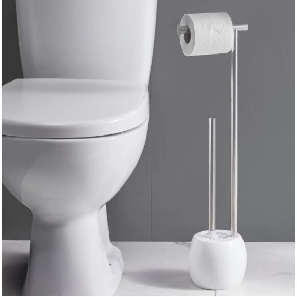 OEM WC-kefe WC-papír tartóval gyantából, fehér, 15x15x61 cm - eMAG.hu